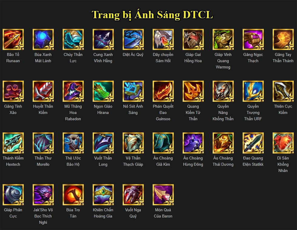 Trang bị Ánh Sáng TFT mùa 16 mới nhất